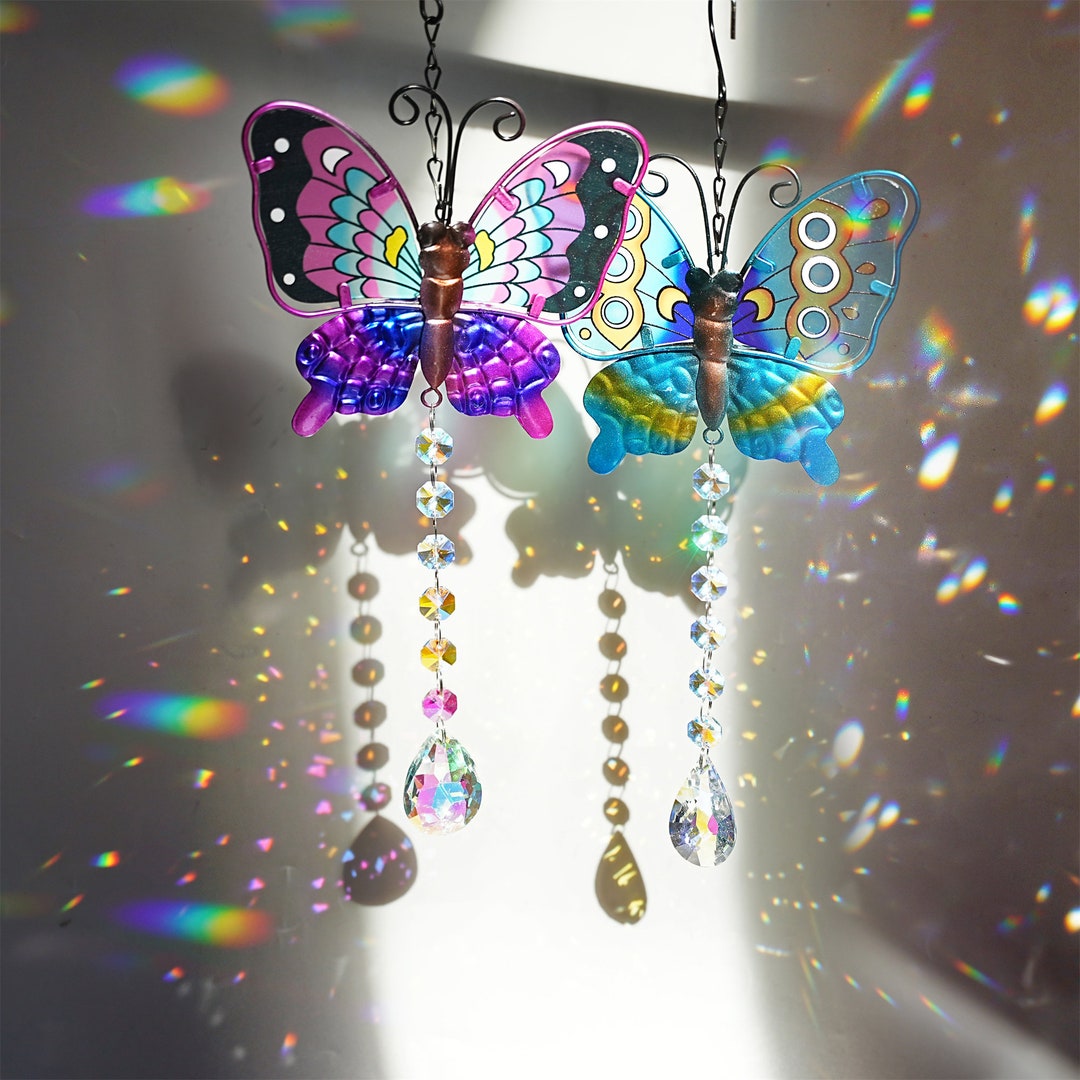 Handmade 2pcs Metal Butterfly Suncatchers for Windows 14 Outdoor Fence ...