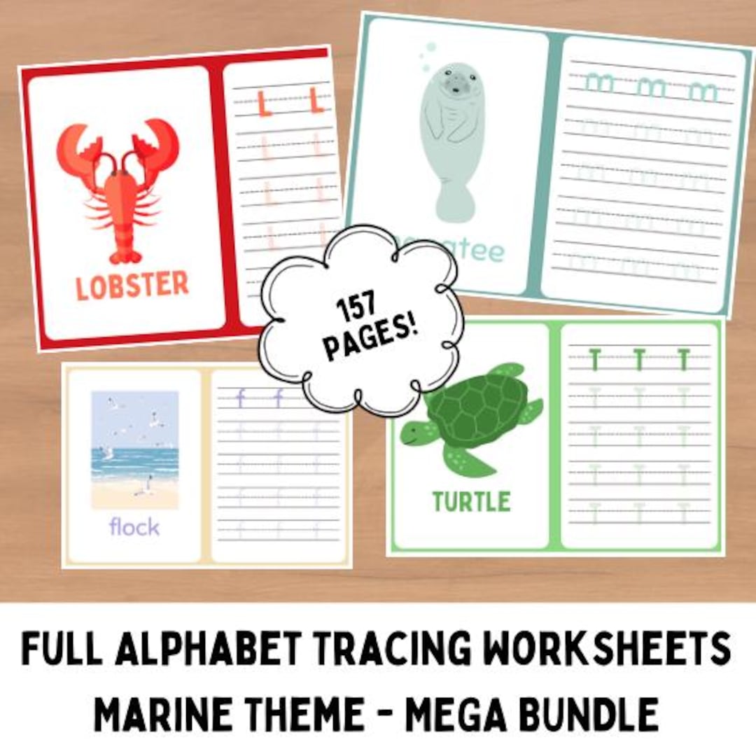 Marine Letter Tracing Worksheet Set – Uppercase & Lowercase Letters - Etsy