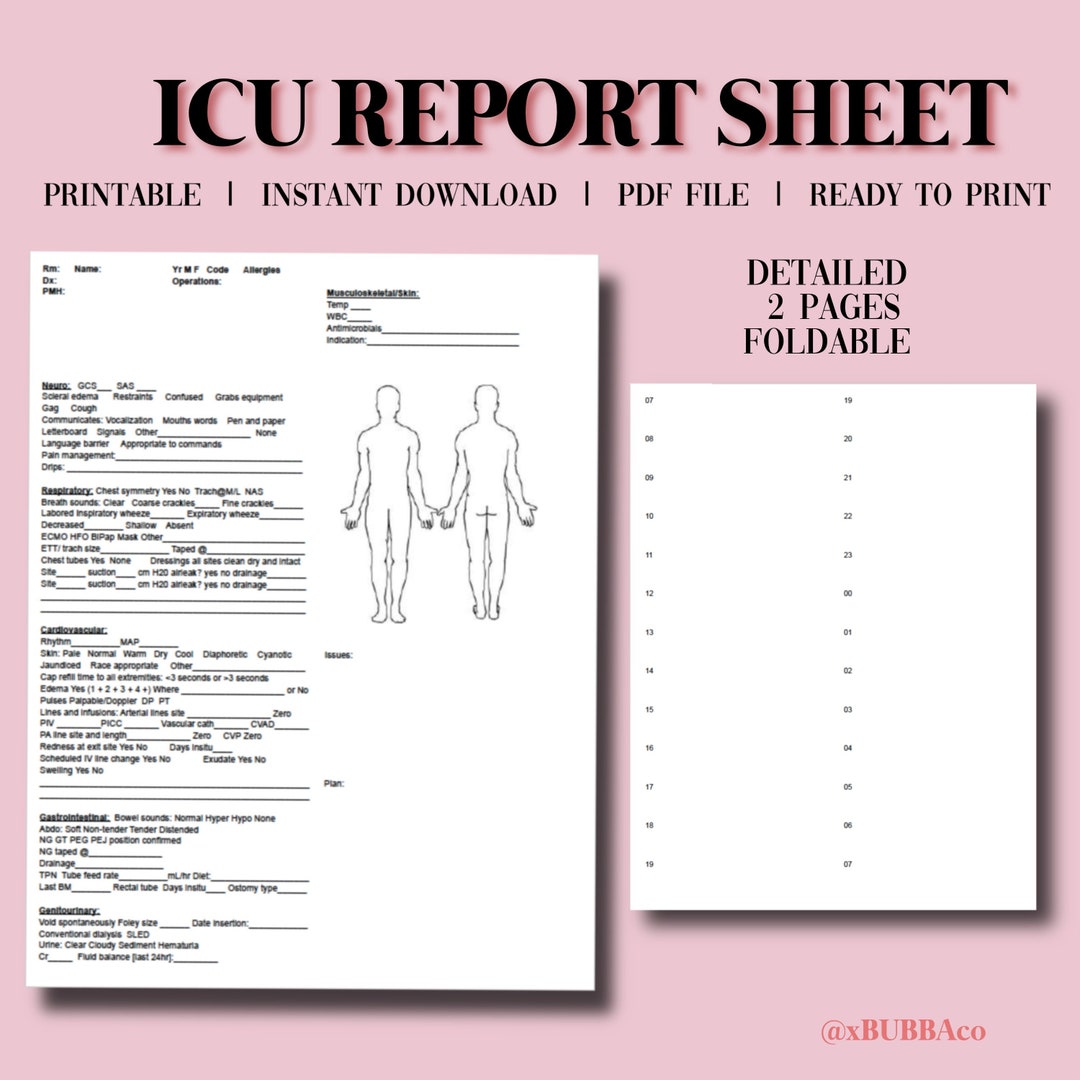 ICU Nurse Report Sheet | Critical Care Nurse Handoff Report Sheet ...