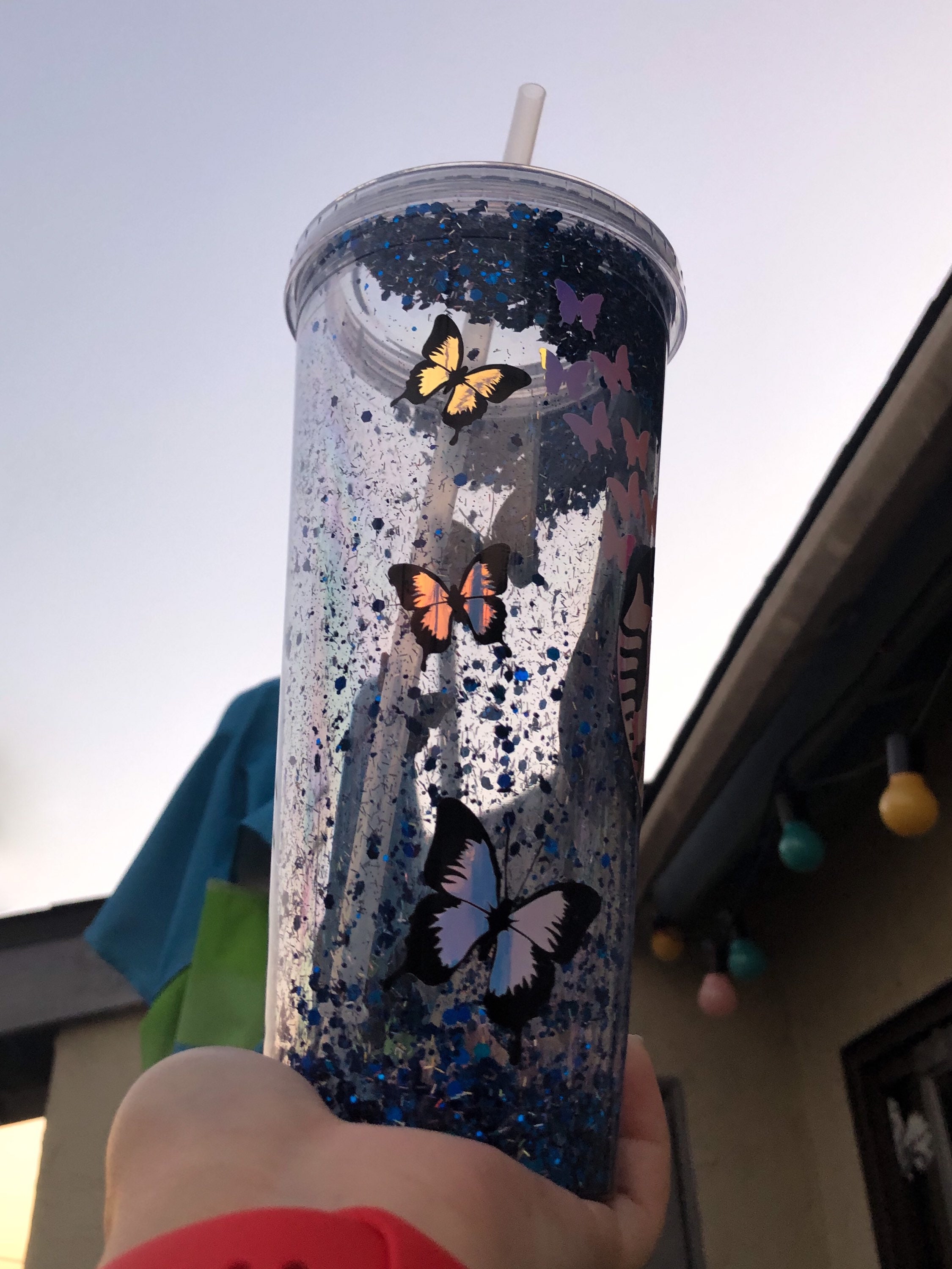 Butterfly Themed Snow Globe Tumbler With Holographic Vinyl | Etsy