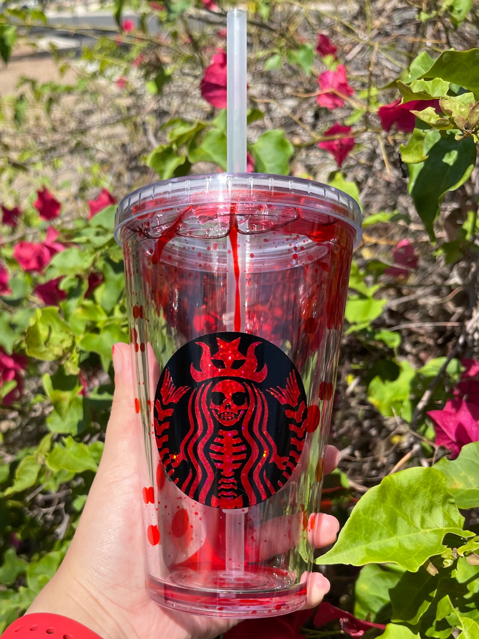 Spooky Blood Drip Tumbler With Holographic Red Vinyl Skeleton - Etsy