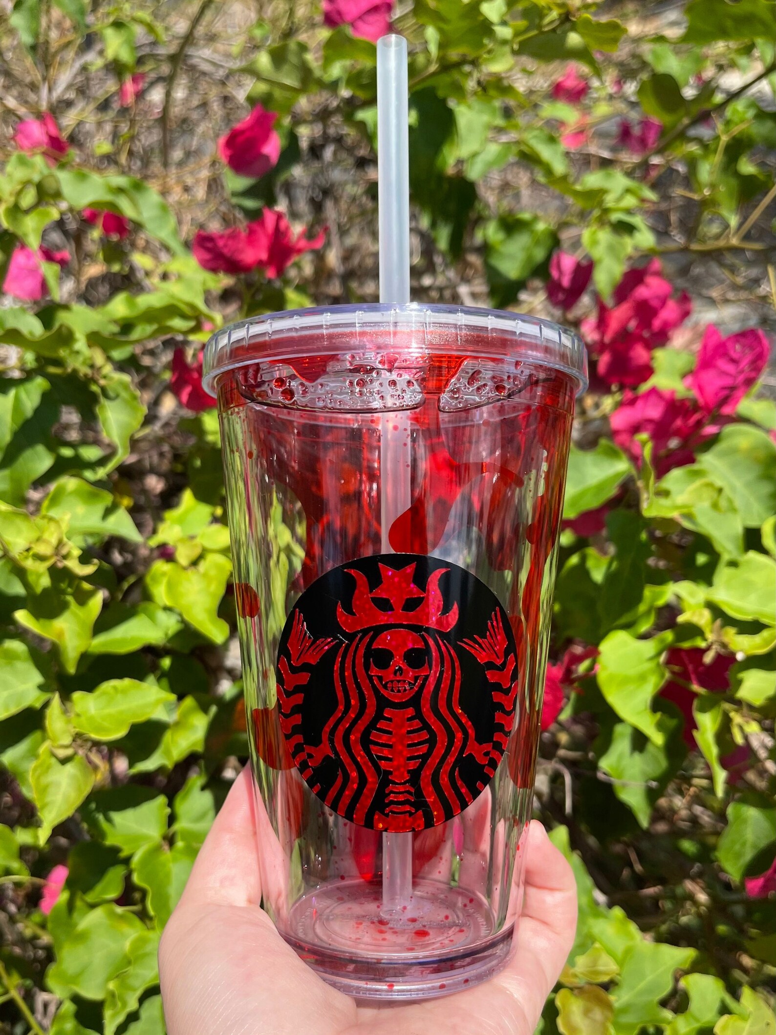 Spooky Blood Drip Tumbler With Holographic Red Vinyl Skeleton - Etsy