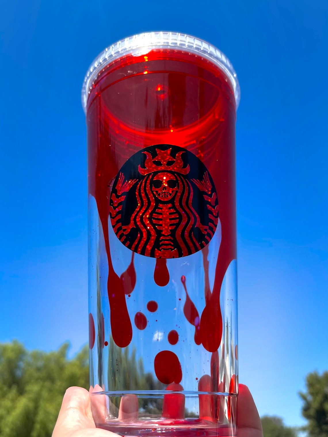 Spooky Blood Drip Tumbler With Holographic Red Vinyl Skeleton - Etsy