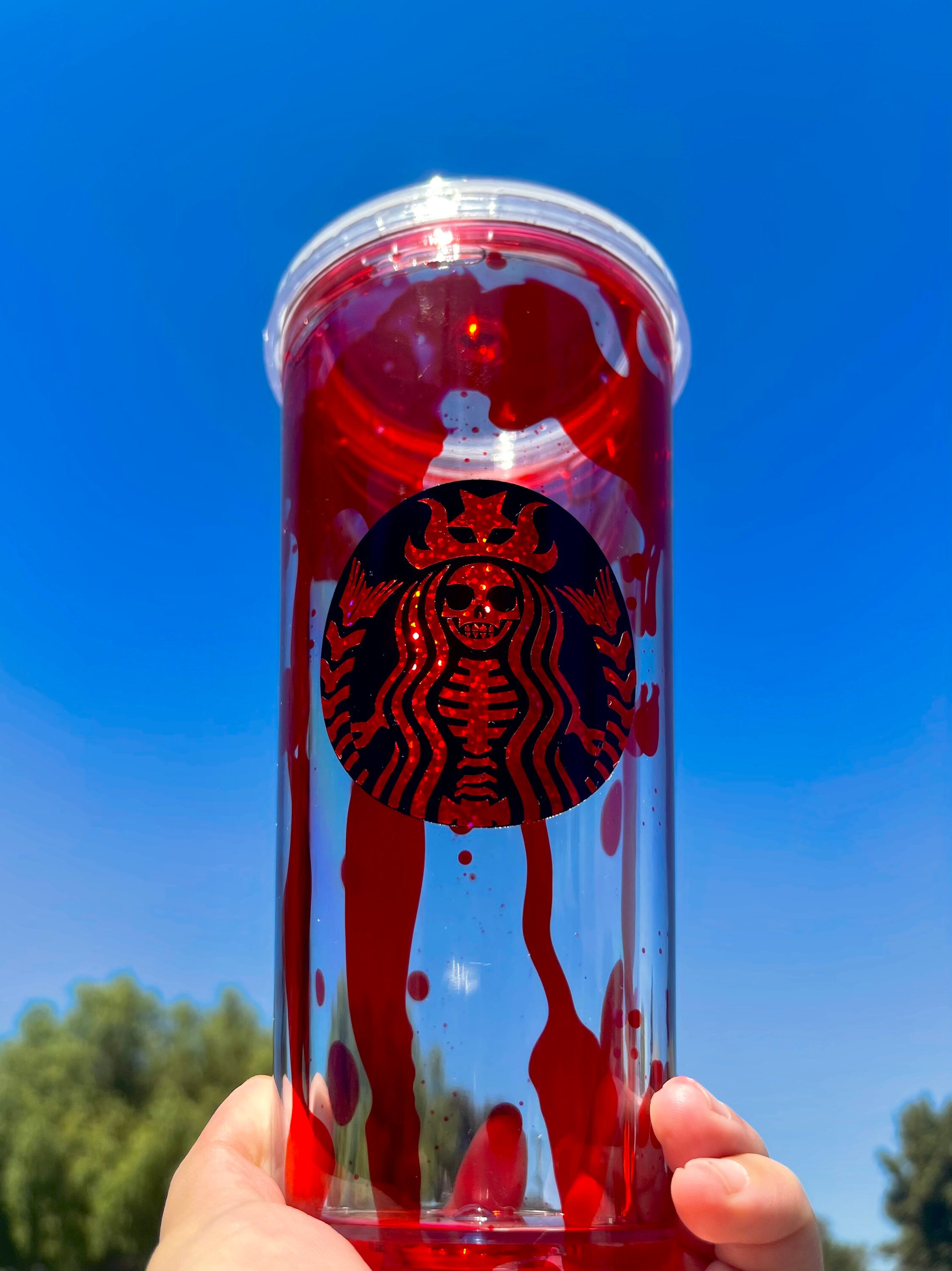 Spooky Blood Drip Tumbler With Holographic Red Vinyl Skeleton - Etsy