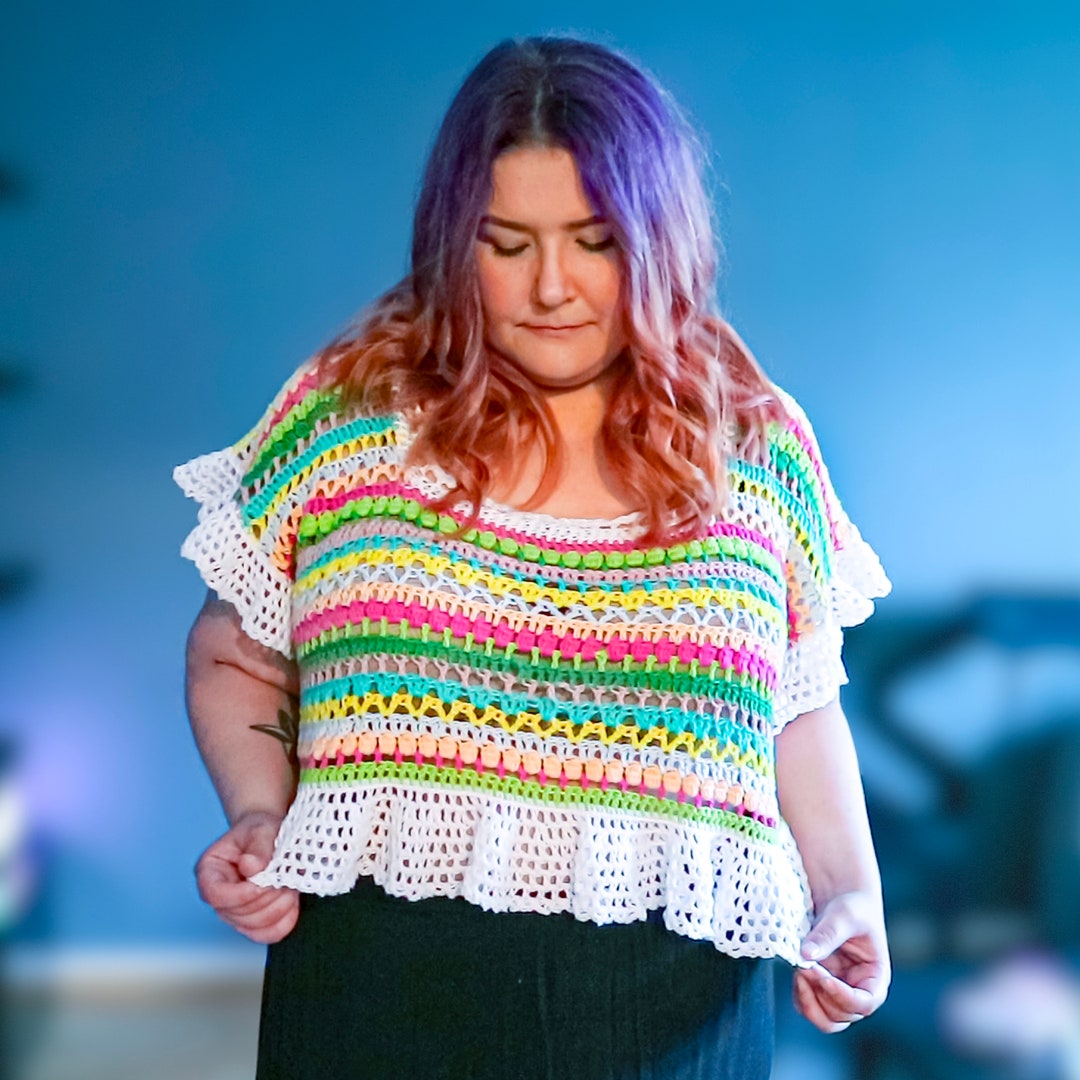 Colorful Boho Crop Top PDF Crochet Pattern | Flowy Ruffle Blouse ...