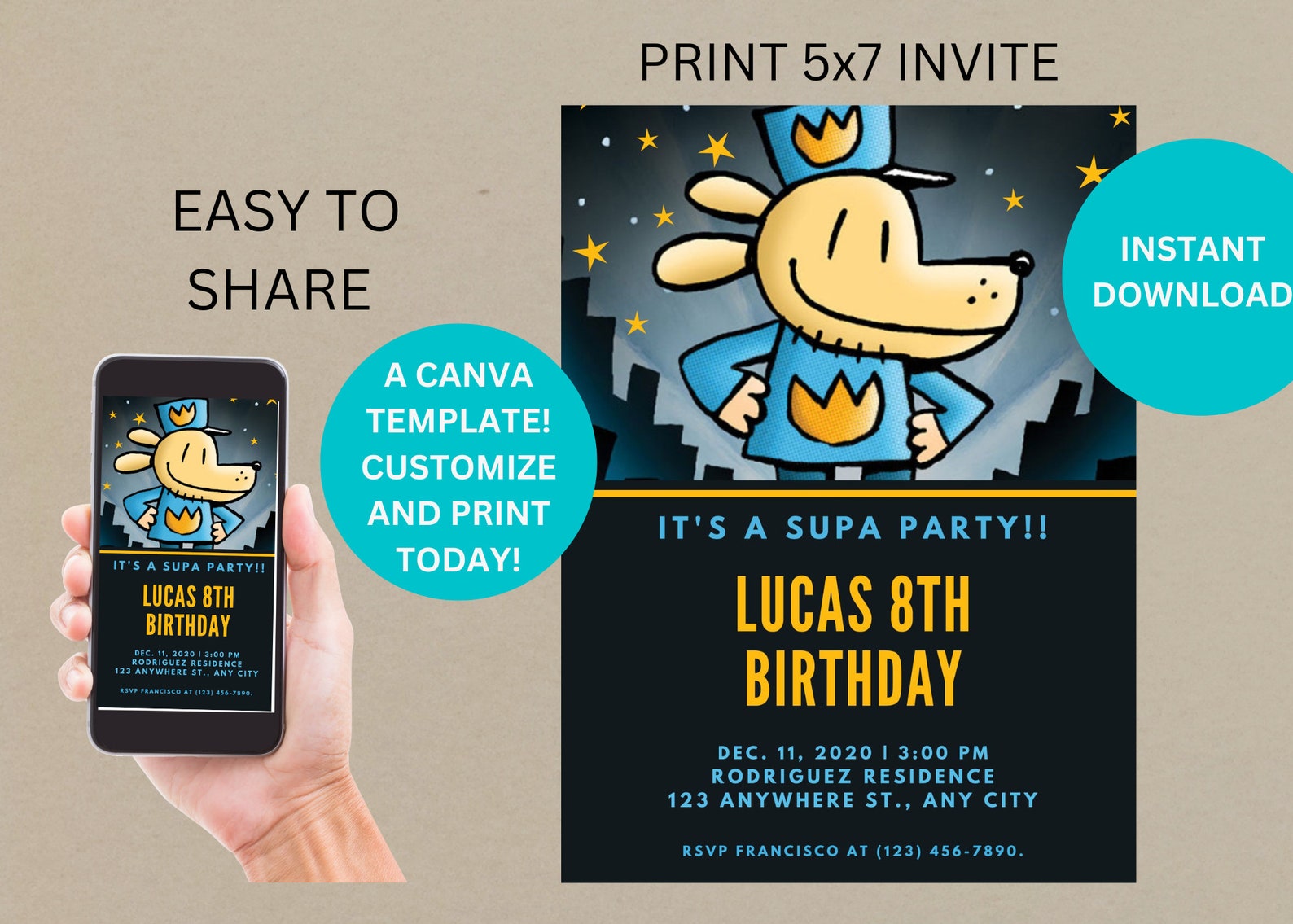 DOG MAN Digital Birthday Invitation Dog Man Head Invite - Etsy