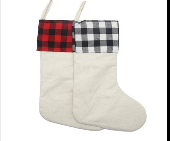 Plaid Trim Sublimation Linen Stocking | Etsy