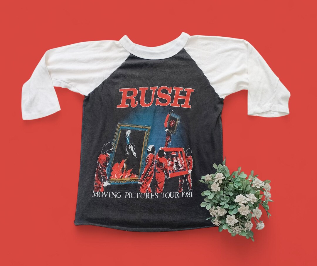 Vintage 1981 Rush Moving Pictures Tour 1981 Raglan T Shirt (W 17.5 X L ...