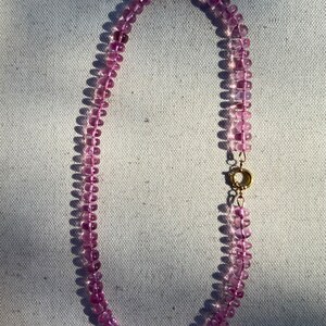Barbie Pink Topaz Gemstone Necklace | Hand Knotted on Silk | 14k Solid ...