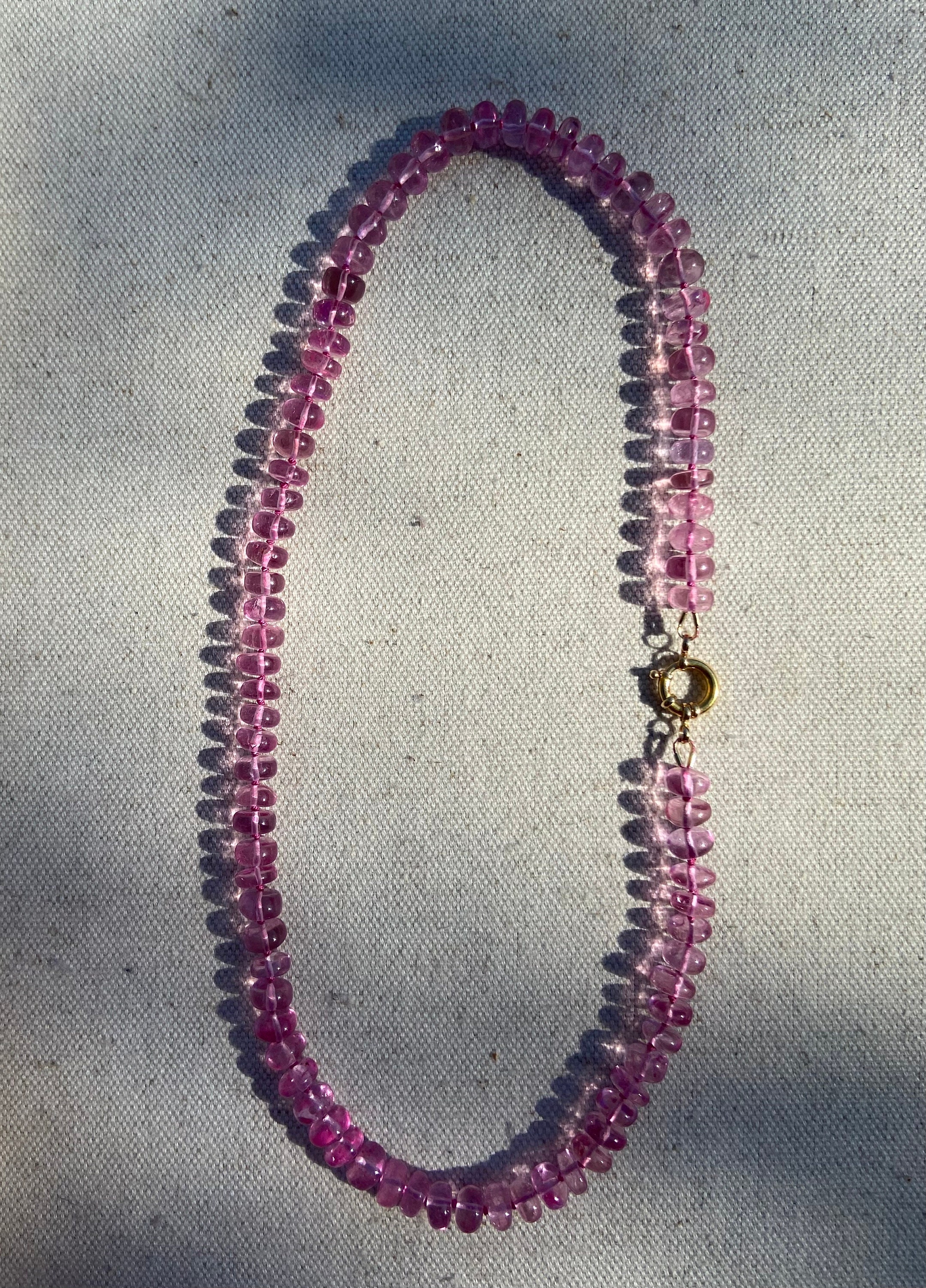 Barbie Pink Topaz Gemstone Necklace | Hand Knotted on Silk | 14k Solid ...