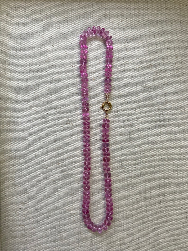 Barbie Pink Topaz Gemstone Necklace | Hand Knotted on Silk | 14k Solid ...