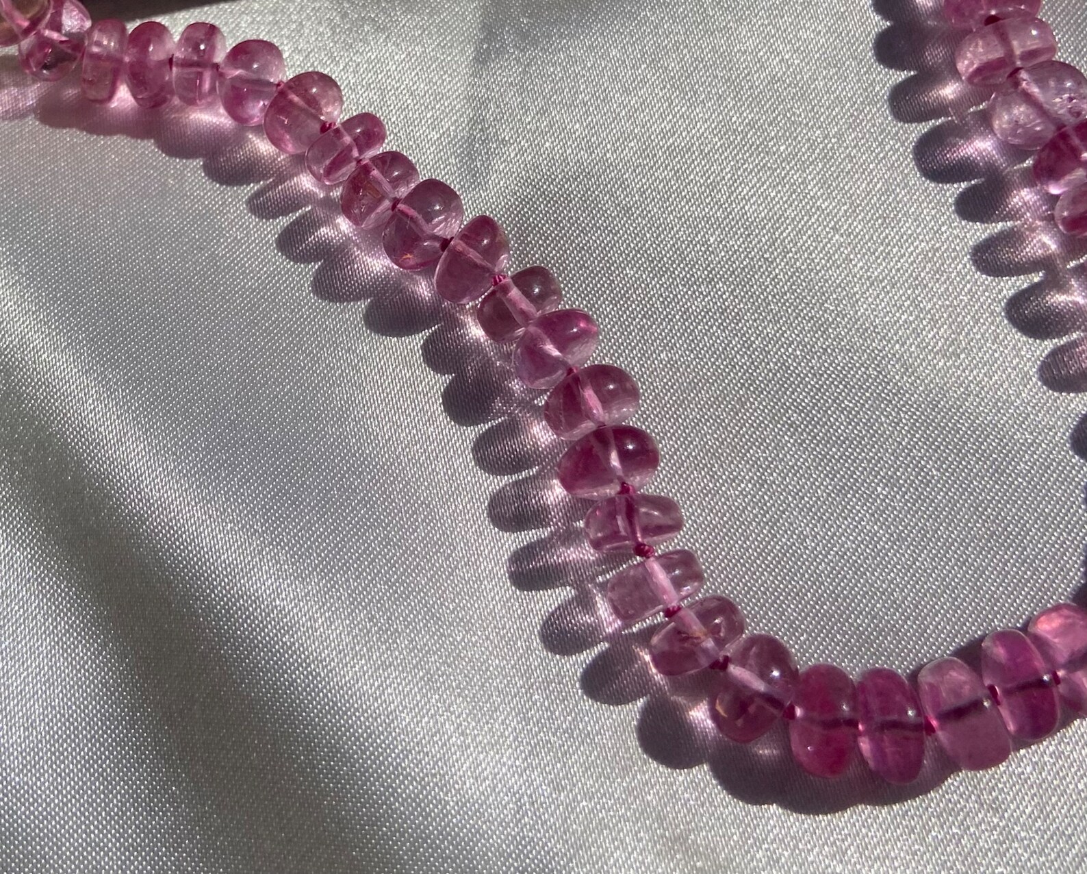 Barbie Pink Topaz Gemstone Necklace | Hand Knotted on Silk | 14k Solid ...