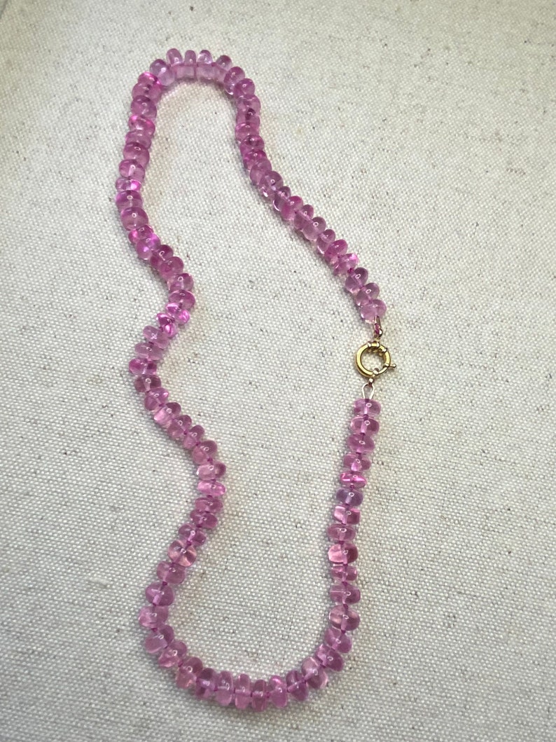 Barbie Pink Topaz Gemstone Necklace | Hand Knotted on Silk | 14k Solid ...