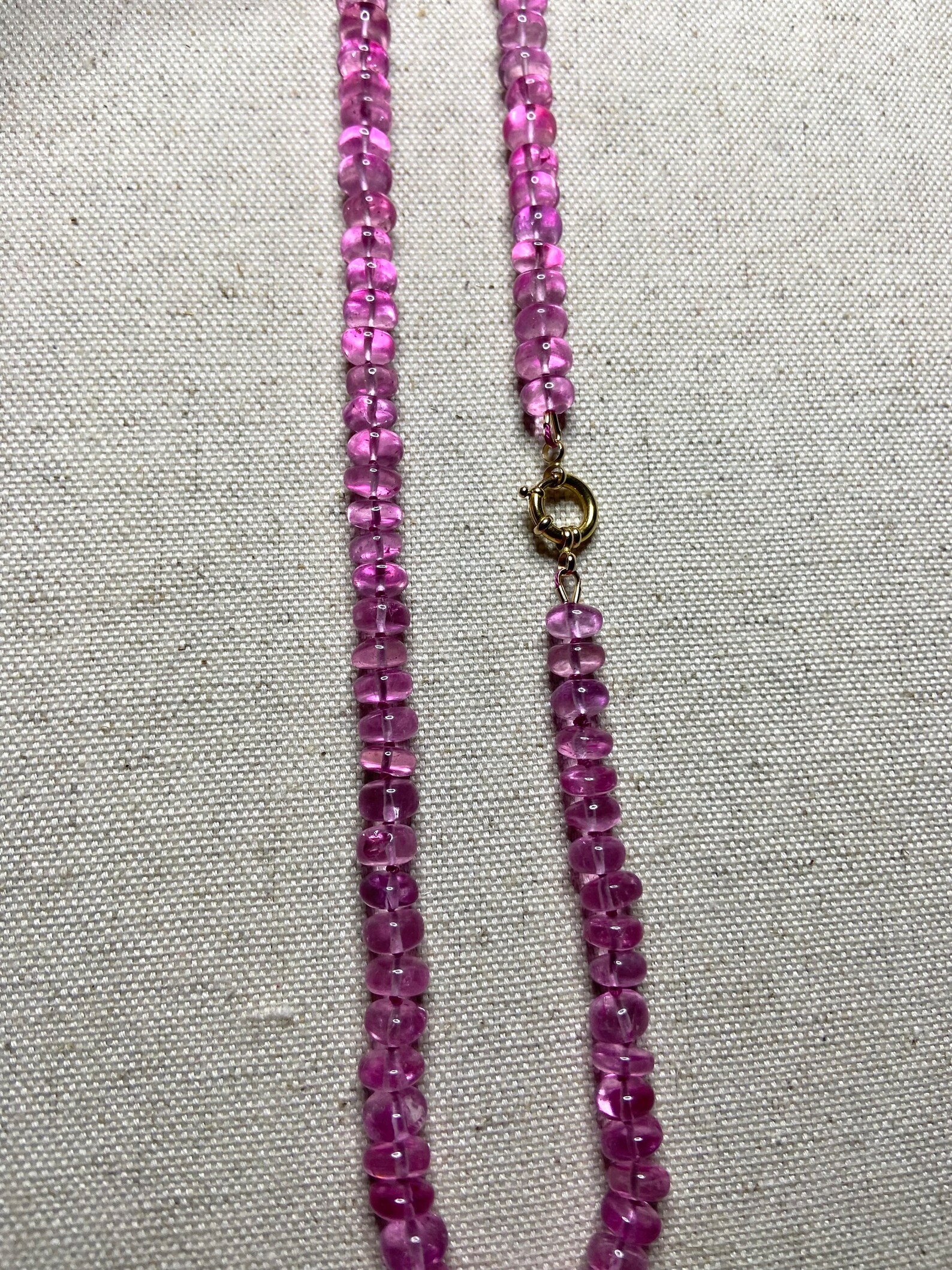Barbie Pink Topaz Gemstone Necklace | Hand Knotted on Silk | 14k Solid ...