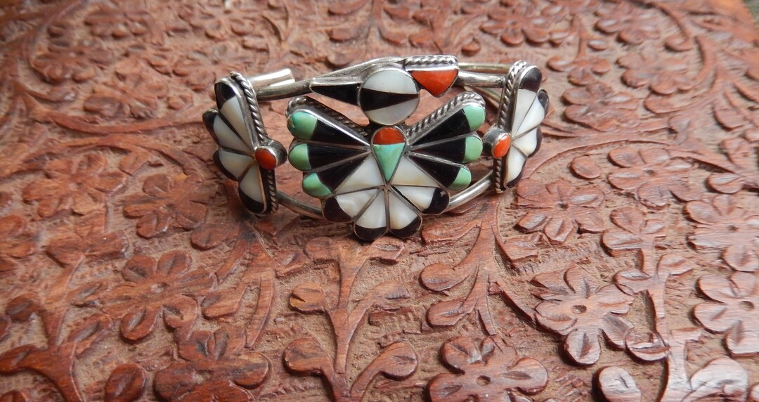 Vintage Zuni Cuff Bracelet. Sterling Silver Cuff Bracelet, Thunderbird ...