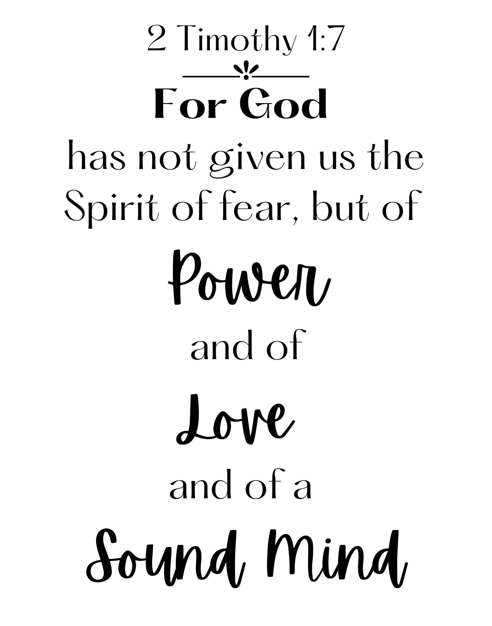 Printable 2 Timothy 1:7 Scripture Verse Bible Wall Decor | Etsy