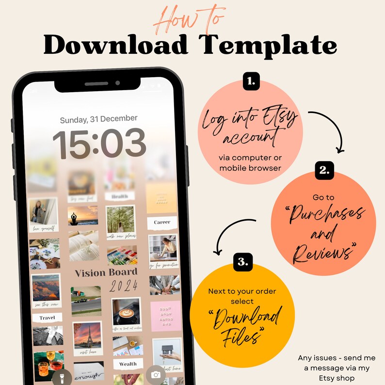 Vision Board Digital Download Template Compatible for iPhone Wallpaper ...