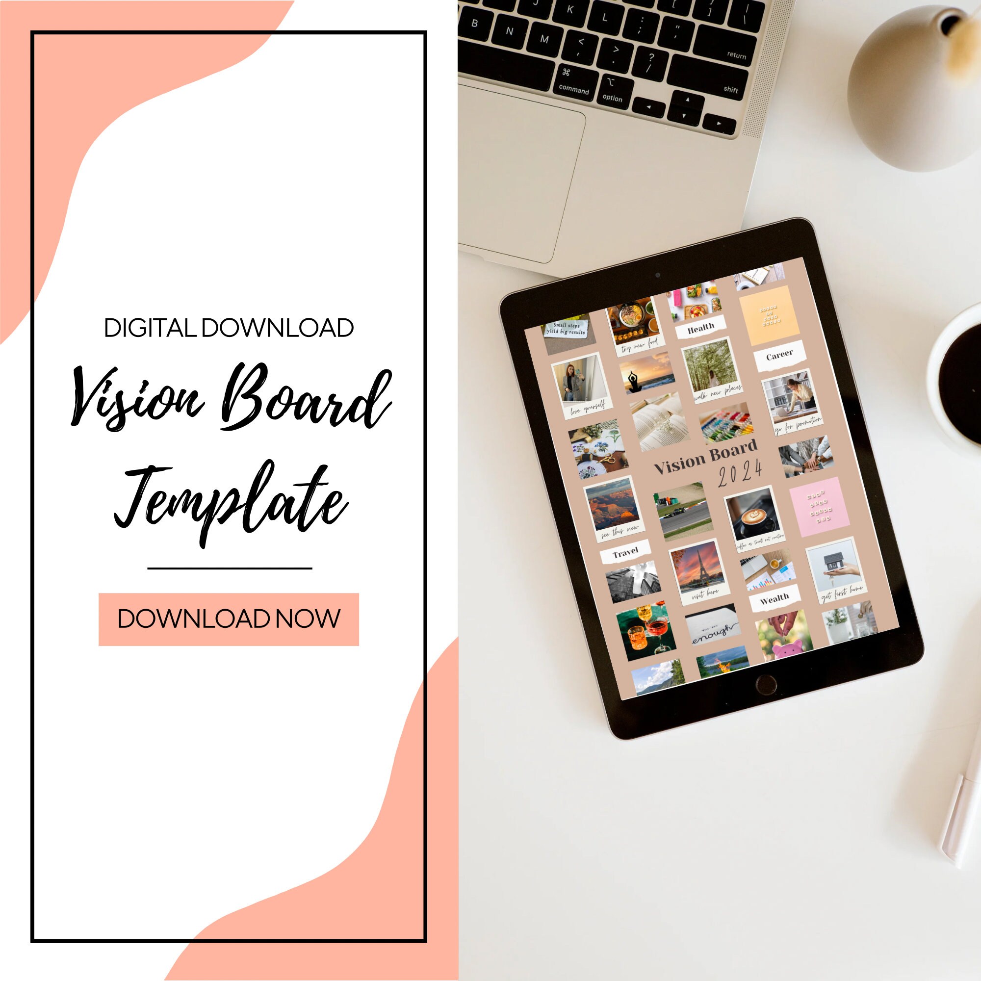 Vision Board Digital Download Template Compatible for iPhone Wallpaper ...