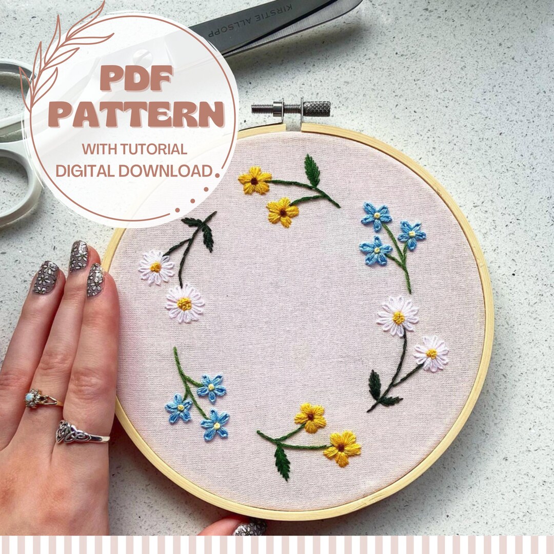 Spring Feel Baby Pink Wreath Embroidery Pattern Digital PDF Tutorial ...