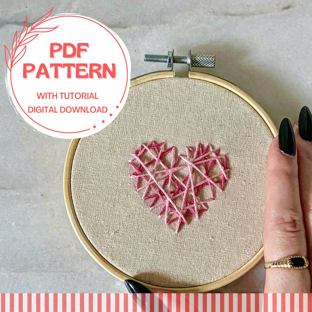 Minimalist Love Heart Embroidery Pattern Digital PDF Tutorial Download ...