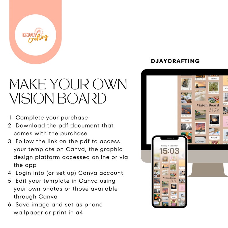 Vision Board Digital Download Template Compatible for iPhone Wallpaper ...