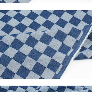 Checkerboard Denim Fabric, Jacquard Geometric Denim Fabric, Washed ...
