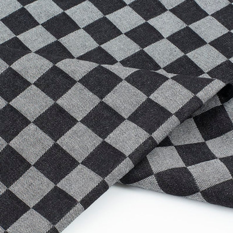 Checkerboard Denim Fabric, Jacquard Geometric Denim Fabric, Washed ...