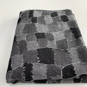 Patch Check Jacquard Cotton Denim Fabric, Washed Denim Fabric, Blue ...