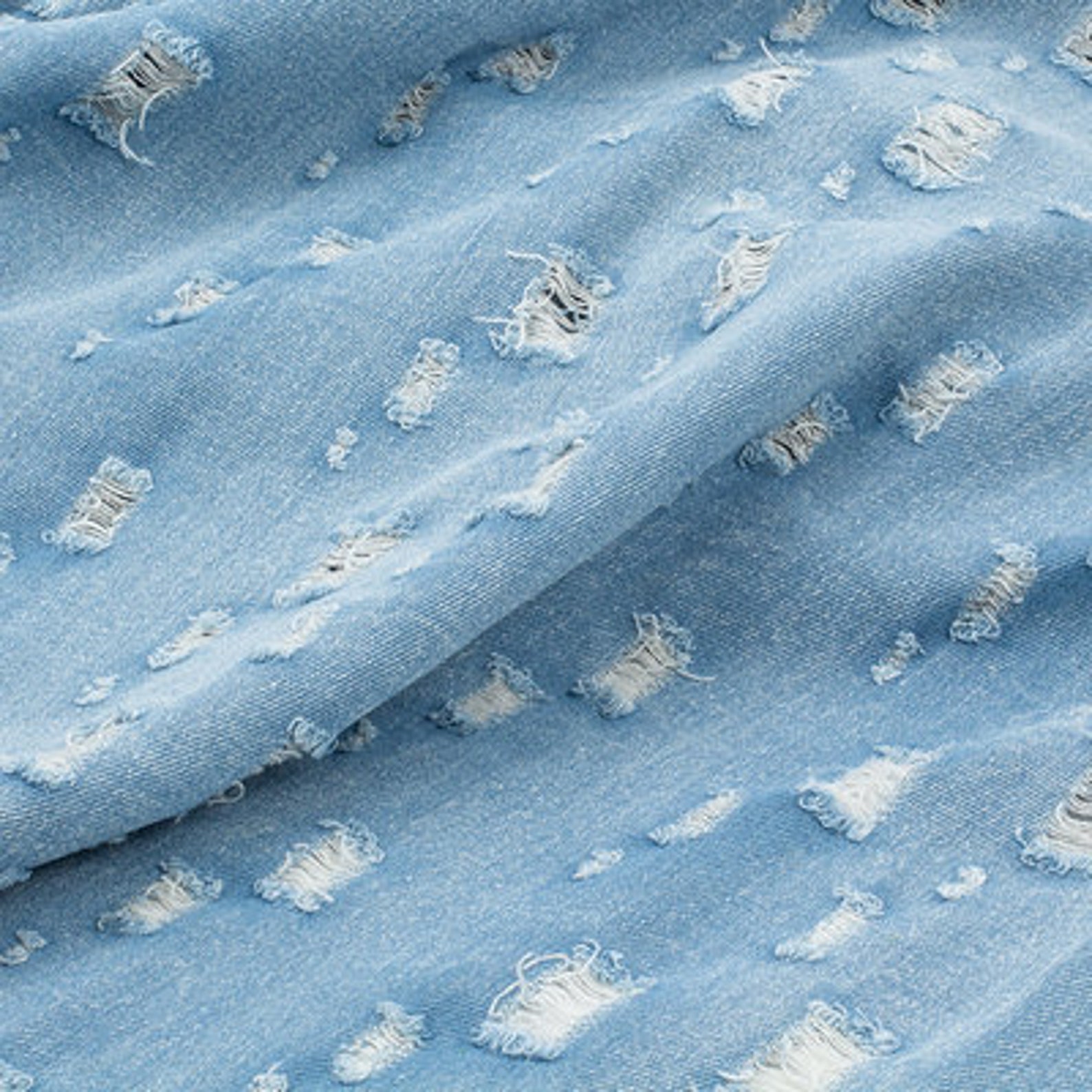 Ripped Jeans Old White Washed Denim Fabric, Cotton Denim Fabric, Blue ...