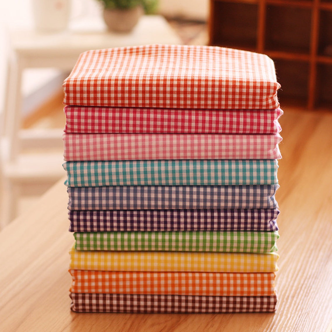 Cotton Fabric Rainbow Check Fabric Plain Weave Fabric Pure - Etsy