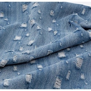 Ripped Jeans Old White Washed Denim Fabric, Cotton Denim Fabric, Blue ...