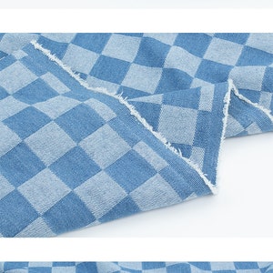 Checkerboard Denim Fabric, Jacquard Geometric Denim Fabric, Washed ...