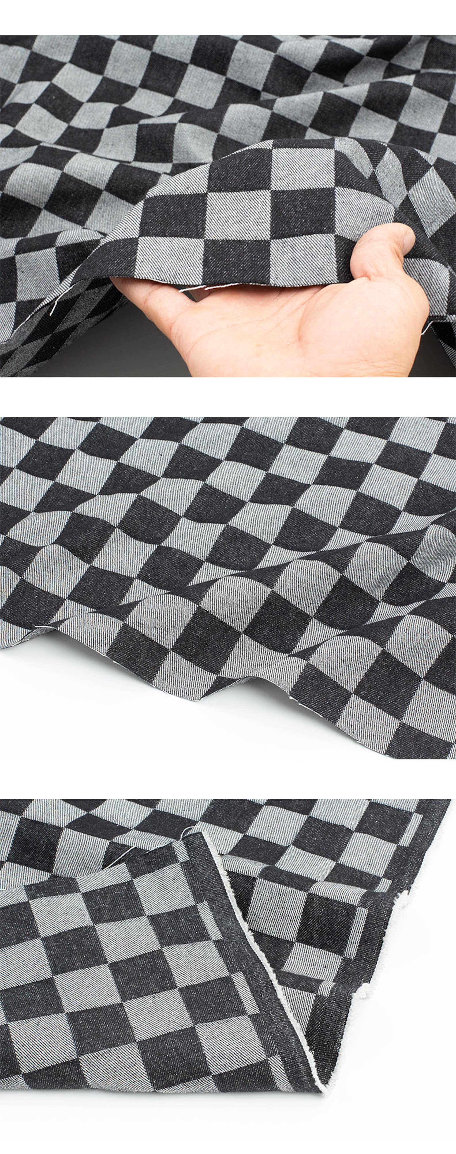 Checkerboard Denim Fabric, Jacquard Geometric Denim Fabric, Washed ...