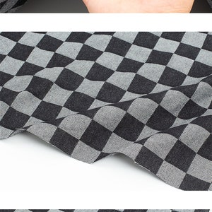Checkerboard Denim Fabric, Jacquard Geometric Denim Fabric, Washed ...