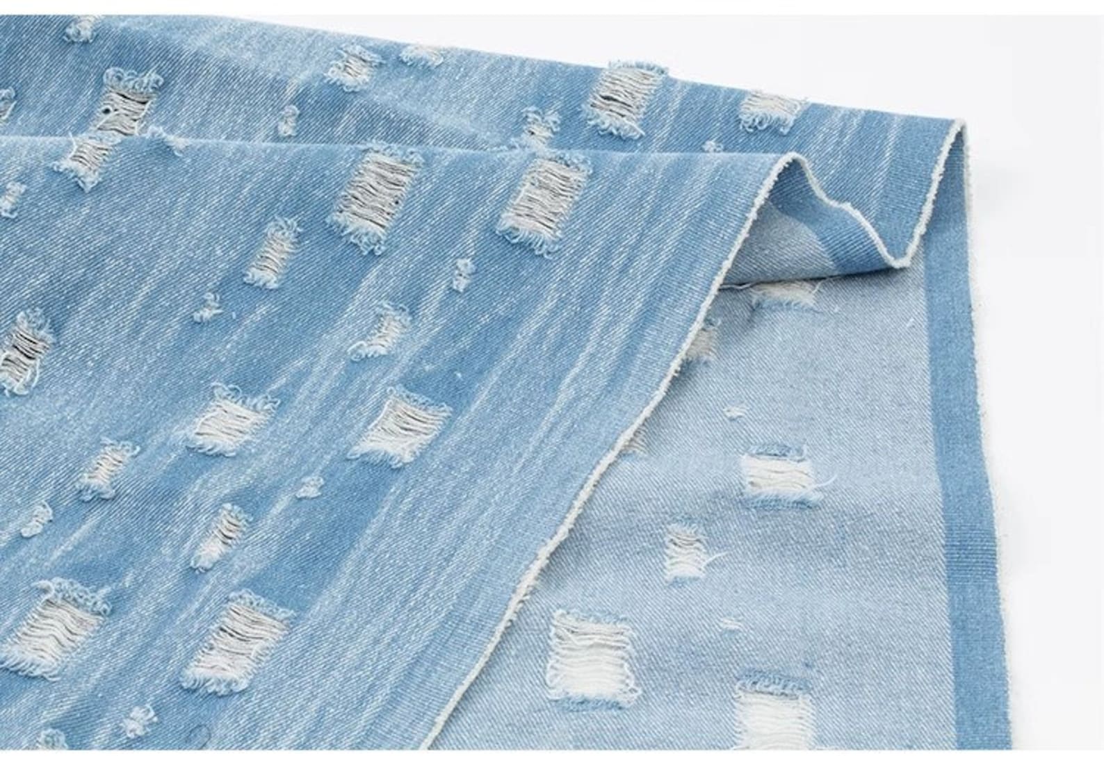 Ripped Jeans Old White Washed Denim Fabric, Cotton Denim Fabric, Blue ...