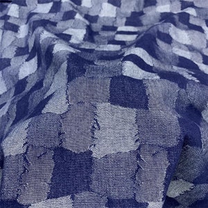 Patch Check Jacquard Cotton Denim Fabric, Washed Denim Fabric, Blue ...