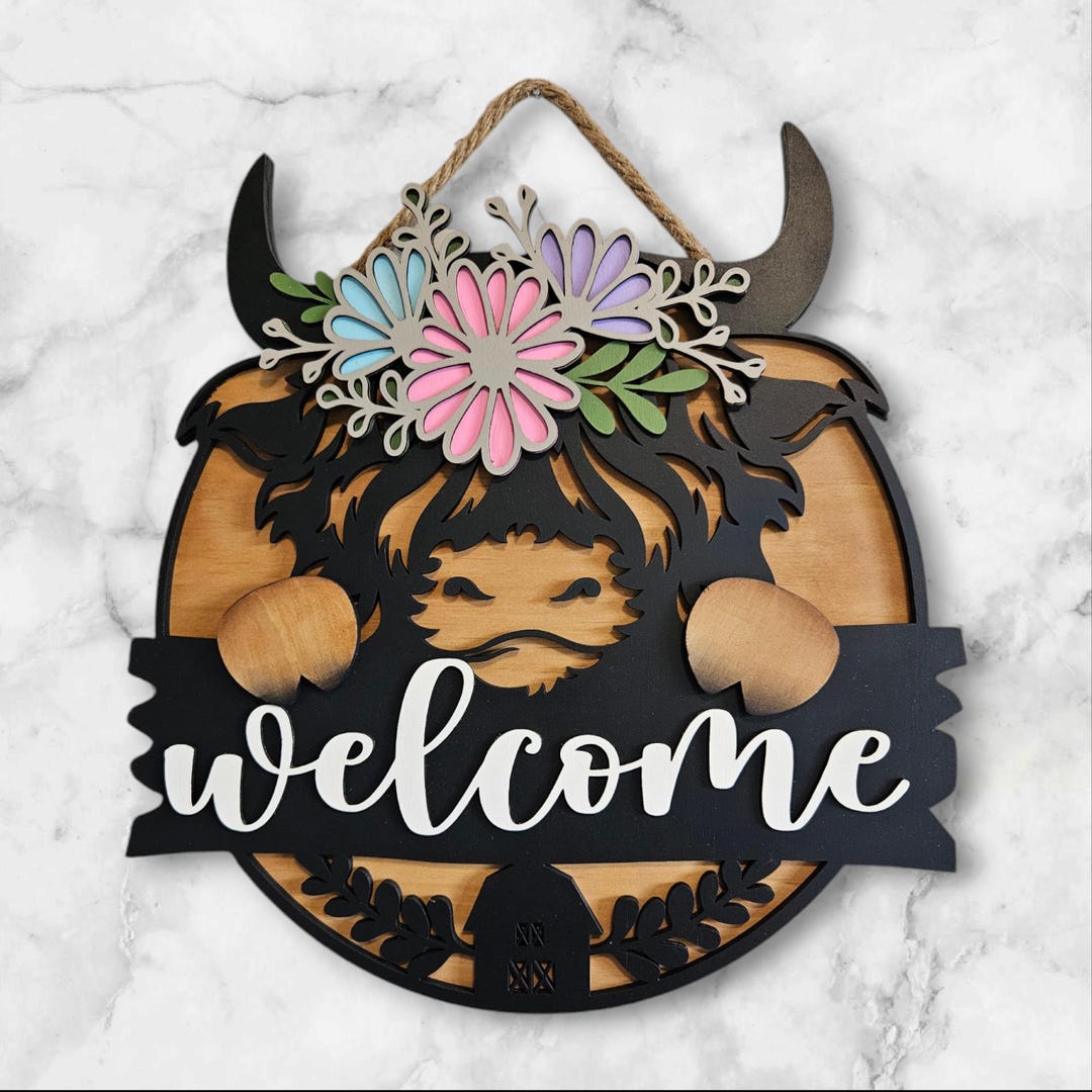 Highland Cow Welcome Sign - Etsy