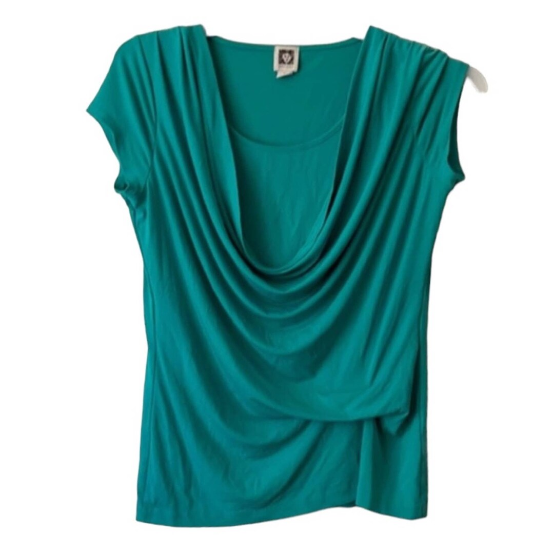 Vintage 90s Teal Green Silky Top With Draped Neckline MED - Etsy