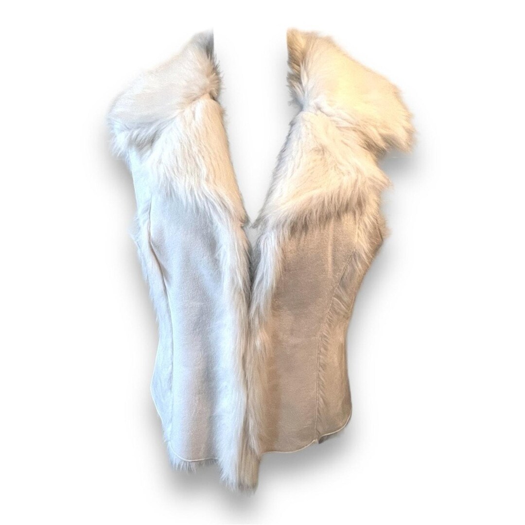 Elegant White Vest With Faux Fur Shearling and Suede SZ M/capri Label ...