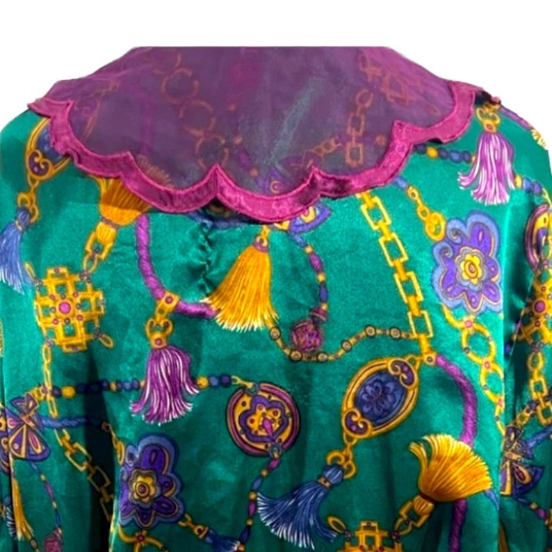 VICTORIAS SECRET Satiny Teal Green Magenta and Gold Tassel Print Pajama ...