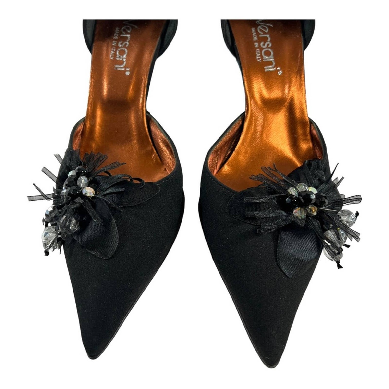 VERSANI Black Pointy Heels Feather and Jewel Embellished 6 - Etsy
