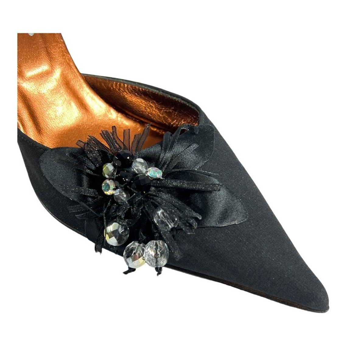 VERSANI Black Pointy Heels Feather and Jewel Embellished 6 - Etsy