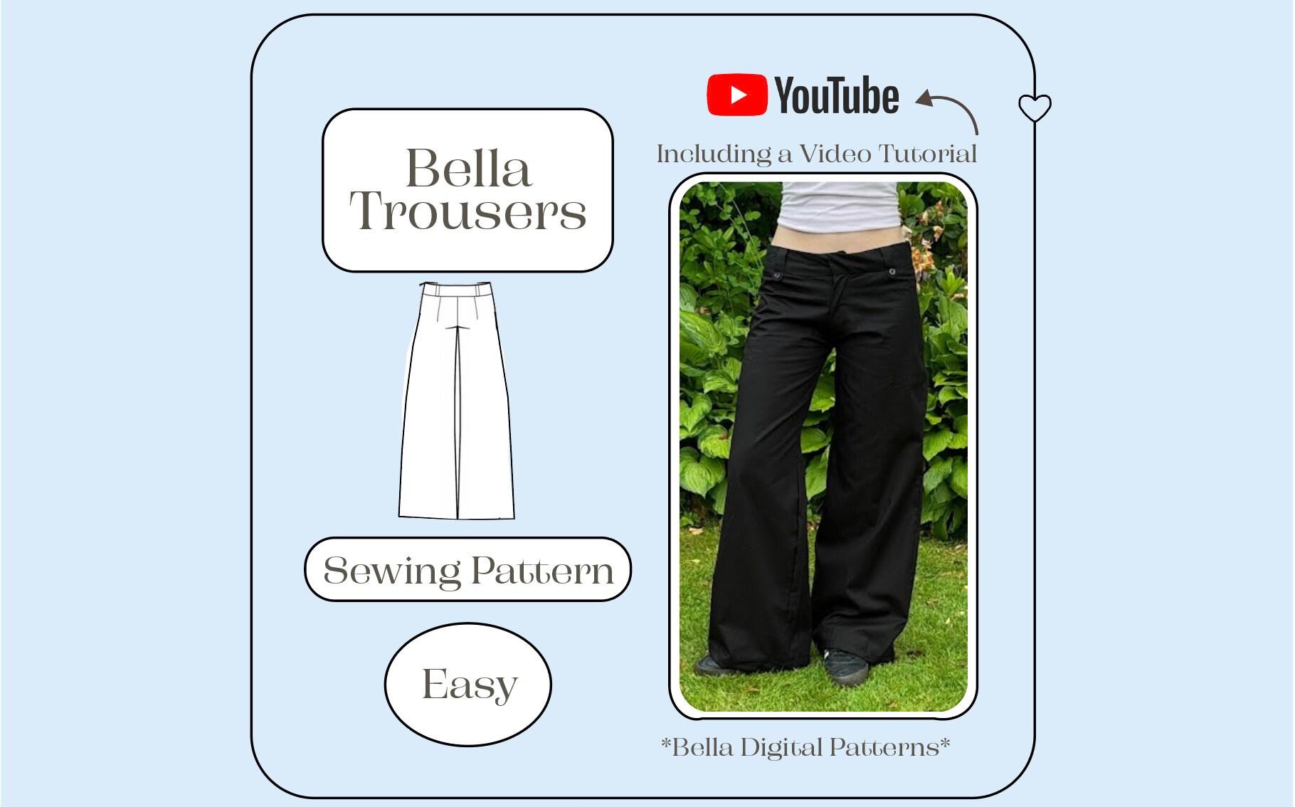 Bella Trousers Basic Trousers for Women Low Waist PDF Sewing Pattern ...