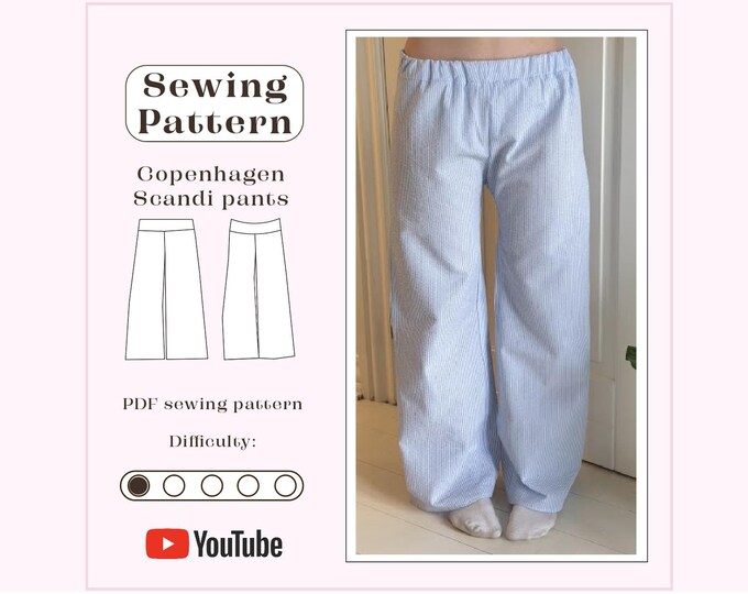 Copenhagen Scandi-pants | Striped Trousers for Women | Low Waist | PDF Sewing Pattern | Size XS ...
