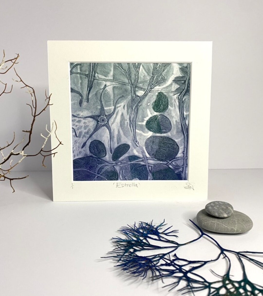 Original Art Hand Printed Monotype Seascape Beach Print Seaweed Print ...