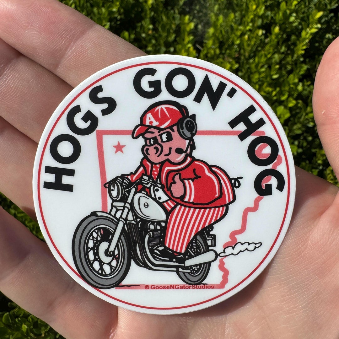 Arkansas Razorback Hogs Gon' Hog Coach on Motorcycle Sticker Decal - Etsy