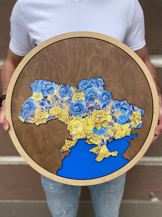 Ukraine Wooden Map With Floral Design Bedroom Wall Decor - Etsy