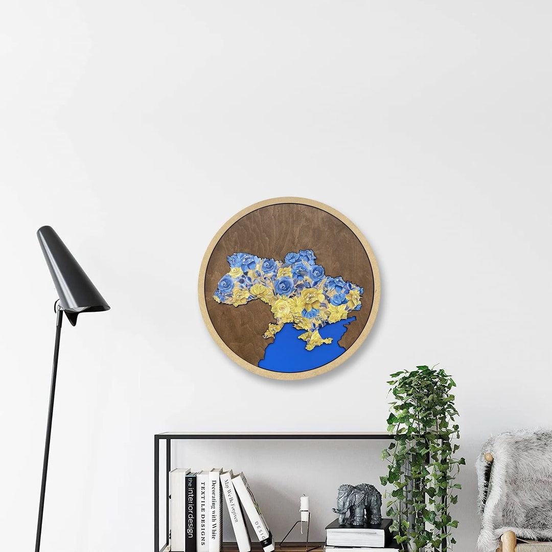 Ukraine Wooden Map With Floral Design, Bedroom Wall Decor, Office Home ...