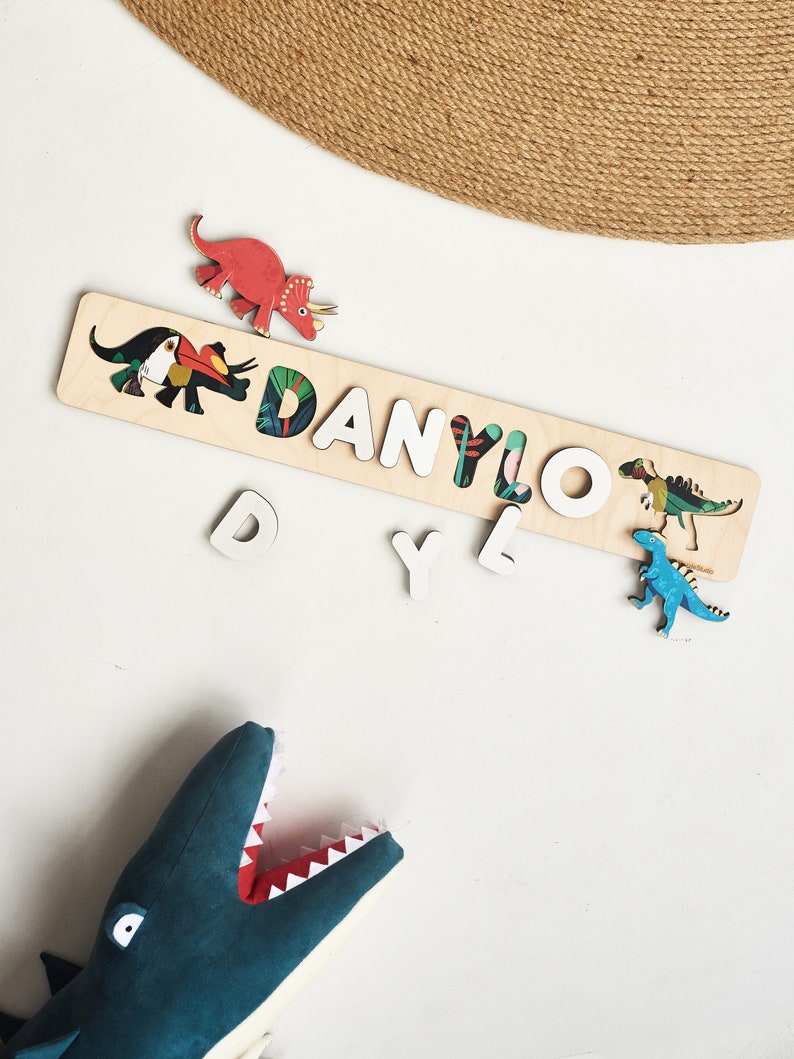 Personalized Wooden Name Puzzle: Dinosaur Nursery Decor - Etsy