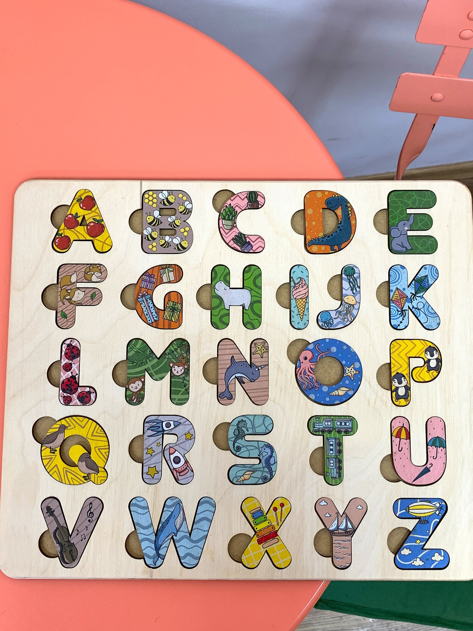 Alphabet Wooden Puzzle ABC Montessori Puzzle Board Learning - Etsy